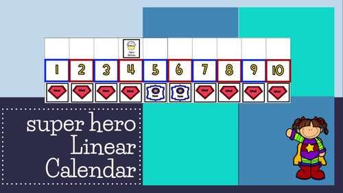 linear calendar super hero themed by Joy and Sunshine Collective