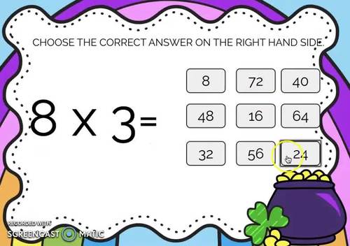 Multiplication Facts (x8) Eights Practice BOOM CARDS (Multiple Choice)
