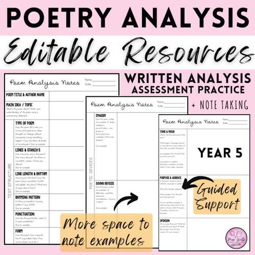 Reading Comp & Writing Analysis C2C Poetry Unit Assessment + Digital ...