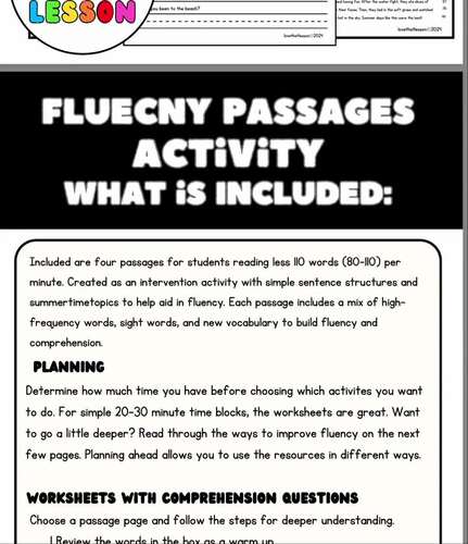 Summer Oral Reading Fluency, 70-110 WPM, ORF Passages, Elementary ...