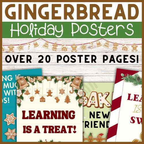 Gingerbread Winter Holiday Christmas Posters Classroom Decor Bulletin Board