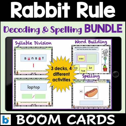 Rabbit Rule Syllable Division and Spelling Boom Cards Bundle Orton ...