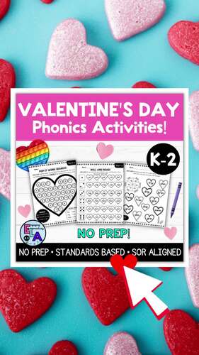 Valentines Phonics Worksheets for K, 1st, and 2nd grade: Short and Long ...