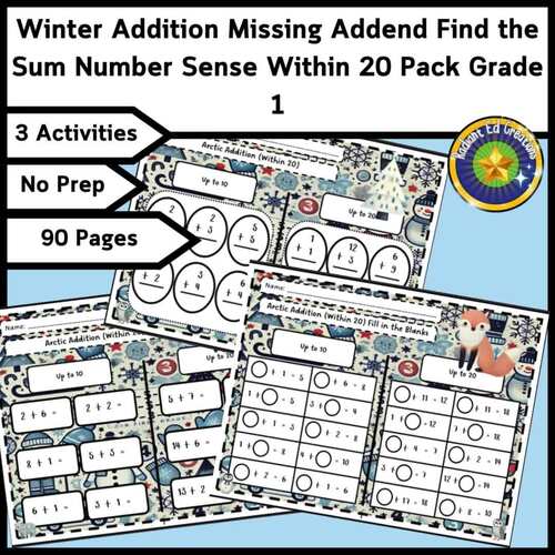 Winter Addition Missing Addend Find the Sum Number Sense Within 20 Pack ...