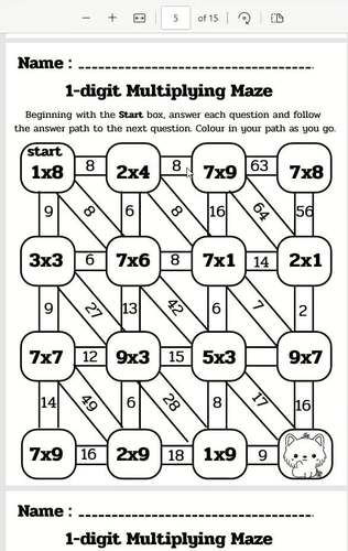 1-Minute Timed Multiplication Test – Math Fact Fluency Practice | Maze ...