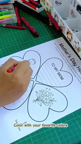 Mother’s Day Heart Card Craft for Kids, Creative Writing, DIY Coloring ...