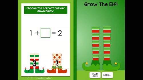 Christmas Elf Math Digital Game for Math Centers Missing Addends to 10