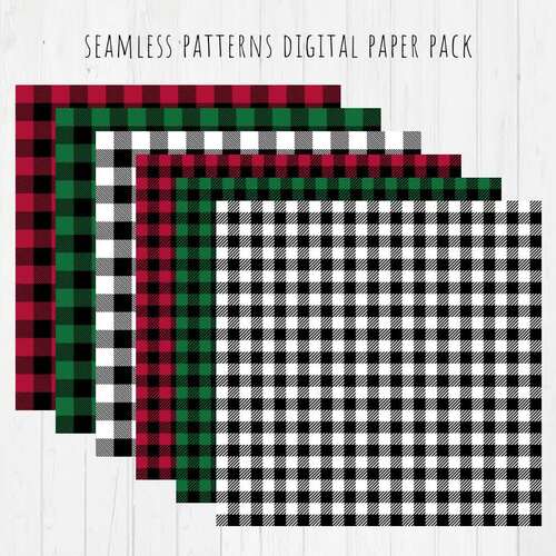 Buffalo Plaid Digital Paper Pack: Red, Green, Black, White | TPT