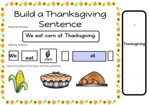 Boom Cards | November | Scrambled Sentences | Thanksgiving | K | TPT