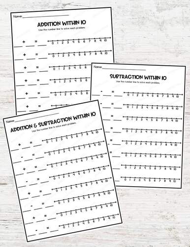 Addition and Subtraction Within 10 Number Line Worksheets Blank Templates