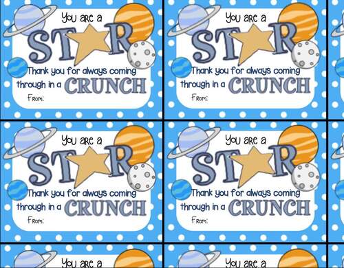 Star Crunch Cookie Teacher (Staff) Appreciation Gift Tag- You're a STAR ...