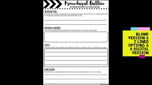 Procedural Writing Outline PRINTABLE & DIGITAL by Presley's Print-ables