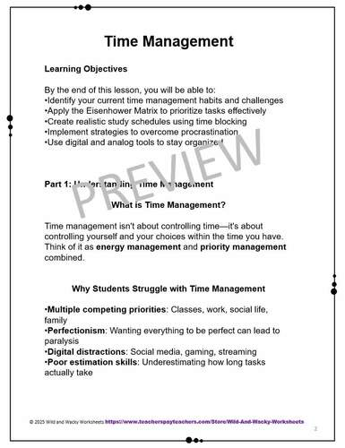 Time Management: A Workbook for College and High School Students