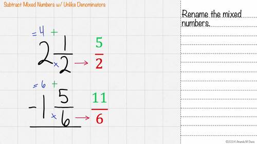 Subtract Mixed Numbers – Rename & Butterfly Method Video (Unlike ...