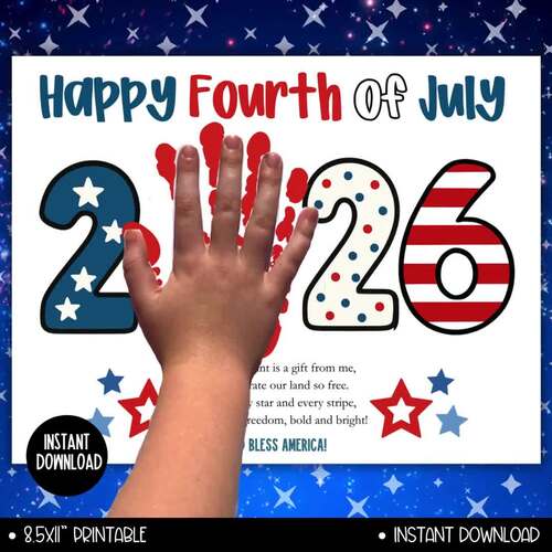 2026 4th of July Handprint Craft, Independence Day Camp Hand Poem Activity