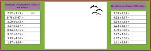 Halloween Cat in a Mug Decimal Multiplication Pixel Art Mystery Reveal