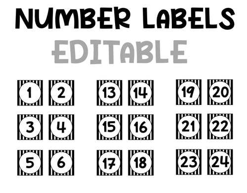 Printable Black and White Number Labels, Classroom Calendar Number Labels