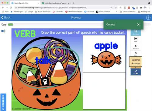 HALLOWEEN BOOM CARDS Trick-or-Treat NOUN & VERB SORT Activities | TpT