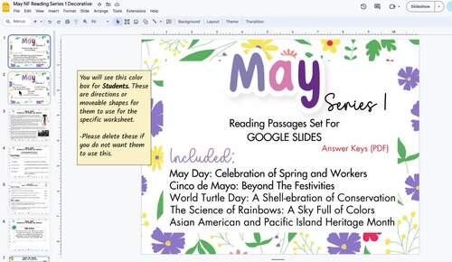 May Reading Passages Series 1 Set of 5, w/ Comprehension, DIGITAL & PDF