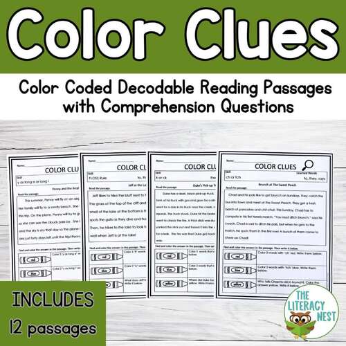 Color Code Decodable Reading Passages with Comprehension Questions