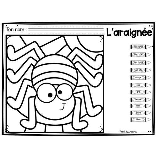 FRENCH WORKSHEETS COLOR BY CODE - Colorie par code - MODIFIABLE - HALLOWEEN