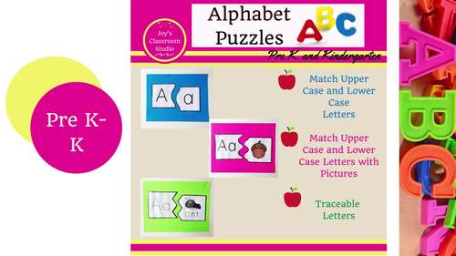 Kindergarten abc letter match puzzles by Joy's Classroom Studio | TPT