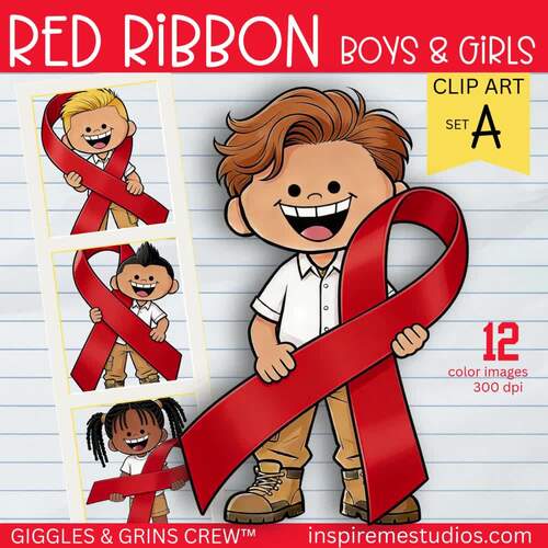 Red Ribbon Week Kids Clipart BUNDLE — Drug Awareness, School | TPT