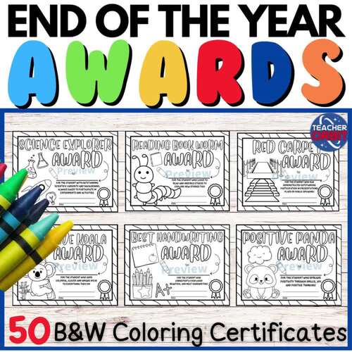 End of the Year Awards Certificates Coloring Activities Elementary ...