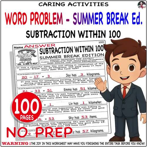 Subtraction within 100 word problem math fluency worksheets - Summer ...