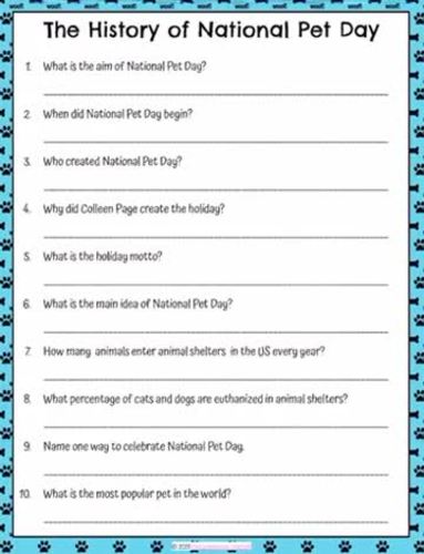 National Pet Day Guided Reading Comprehension by Metacognitive Teacher