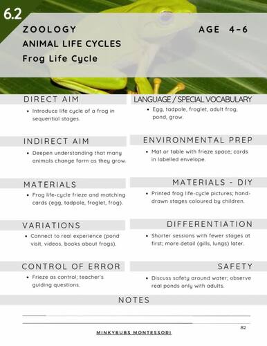 Early Years Zoology (Montessori 3–6): Animal Life Cycles LESSON PLANS ...