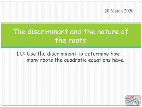 Roots of quadratic equations - The discriminant by Maths Support Centre