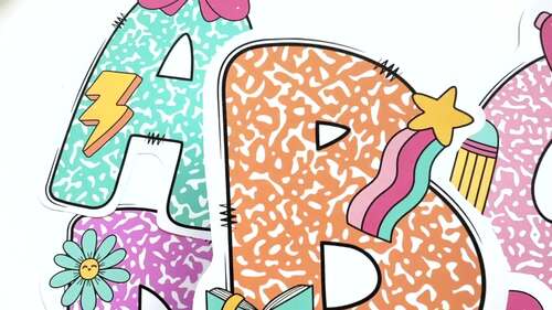 Pastel Composition Notebook Lettering Set, Back To School Bulletin Board