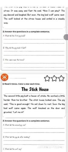 The Three Little Pigs Reading Passages with Comprehension | 1st & 2nd Grade