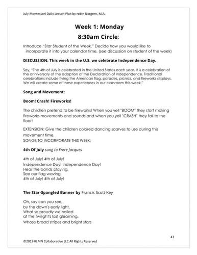 Montessori Lesson Plan 12 weeks DAILY curriculum QUARTERLY June July August