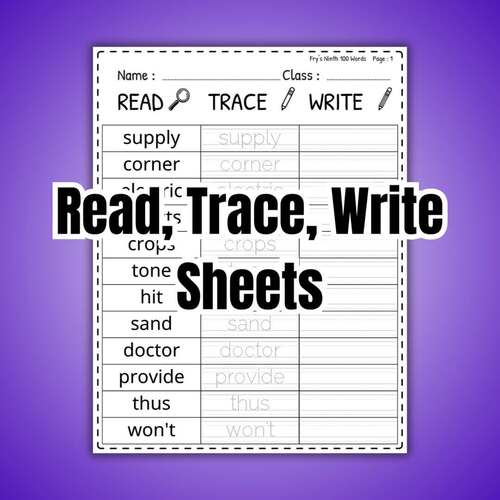 Read, Trace, Write Fry's Ninth 100 Words : Worksheets, Flashcards ...