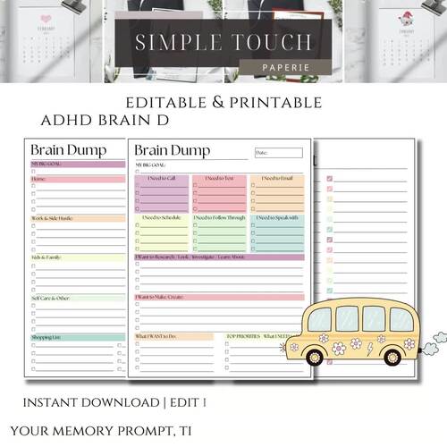 Editable Brain Dump Planner and To Do List Printable by Simple Touch ...
