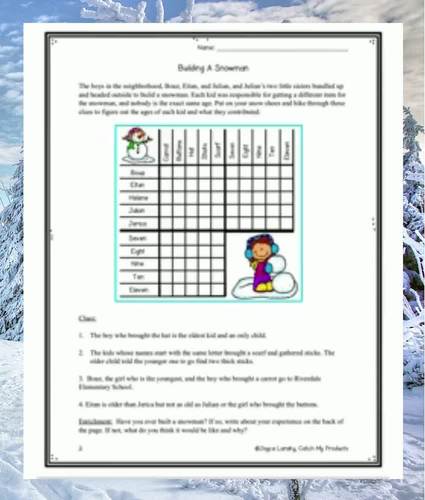 Winter Logic Puzzles or Winter Brain Teasers as Printable and Digital ...