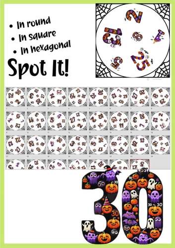 Halloween Math Game – Spot It Style | Numbers 0–30 | Printable Matching ...