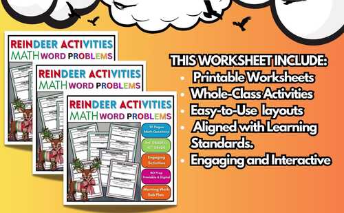 Reindeer Activities Math Word Problems Activities Fractions 4th,5th,6th ...