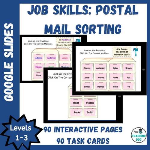 Sorting Mail with Task Cards for Job Life & Work Skills BUNDLE - Levels 1-3