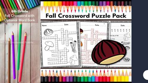 6th Grade Fall Crossword Puzzle and Coloring Activity Pack for Sixth ...
