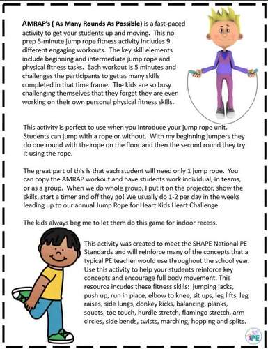 Jump Rope Fitness AMRAP by Ready Set PE | TPT