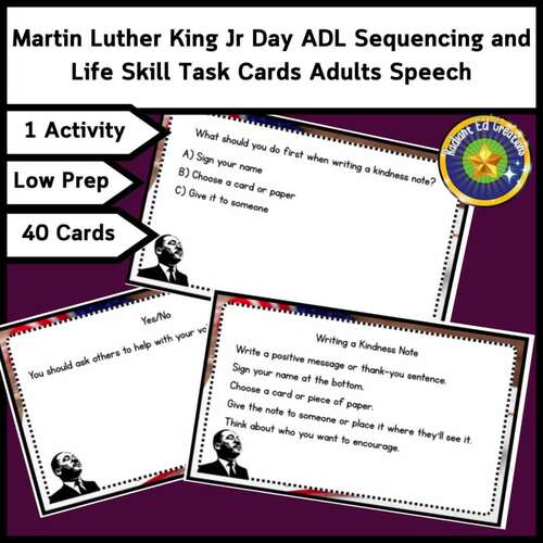 Martin Luther King Jr Day ADL Sequencing and Life Skill Task Cards ...