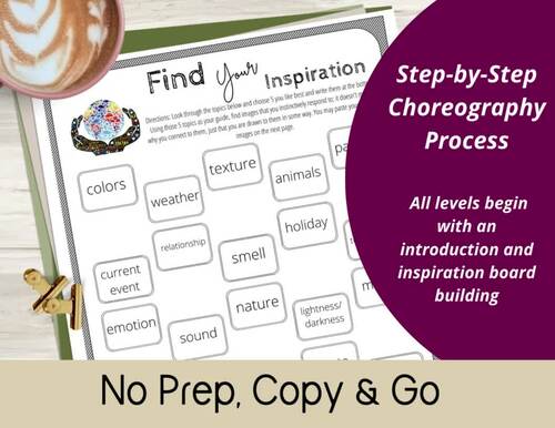 Inspiration Board Choreography PDF Activity for High School 9-12 Dance NCAS