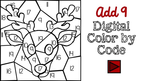 Reindeer Digital Color by Addition: Add 9 by The Themeschoolers | TPT