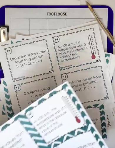 Absolute Value Math Task Cards | Footloose Game by Cognitive Cardio Math