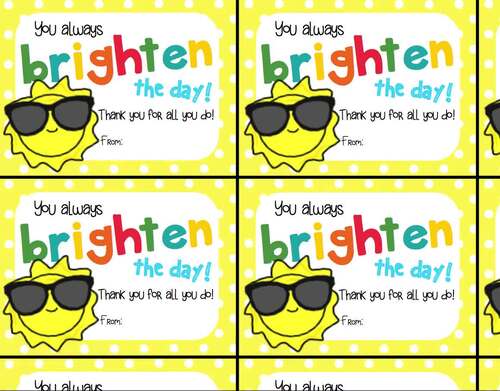 Sunshine-Themed Teacher (Staff) Appreciation Tag- You always brighten ...