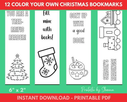 12 Color Your Own Christmas Bookmarks, Winter, Happy Holidays | TPT