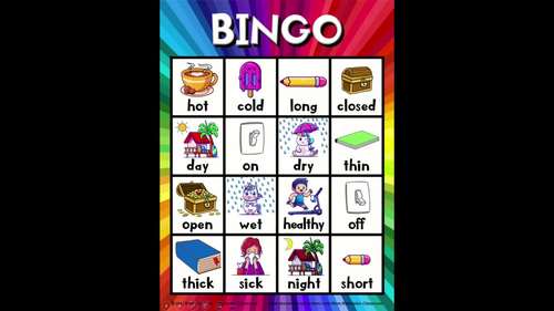 Opposites Day Bingo Game - Differentiated Antonyms Vocabulary Activities